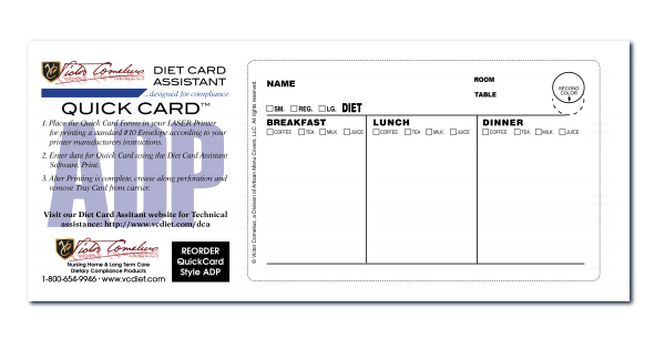 NQ100ADP Digital Dietary Tray Card