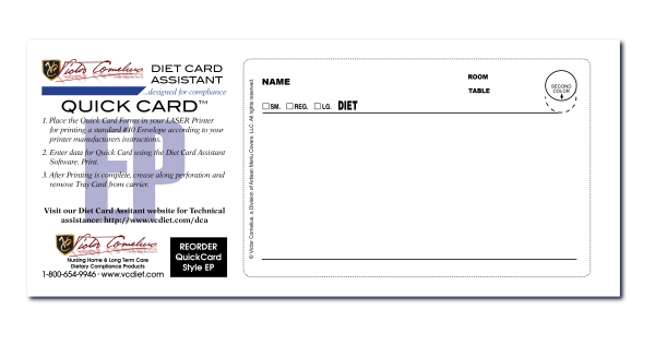 NQ100EP Digital Dietary Tray Card
