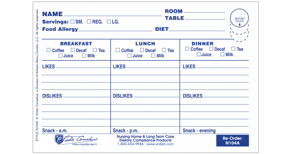N104A Plastex Dietary Tray Card with Pre attached laminate